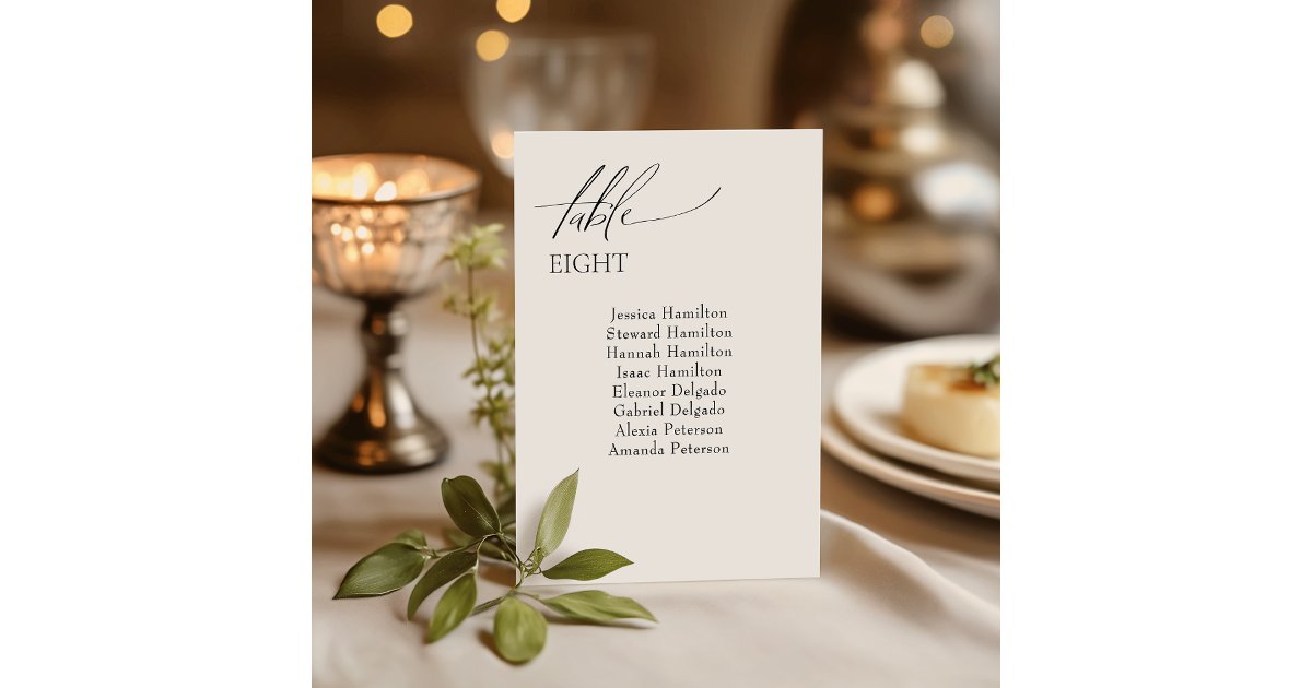 Elegant Wedding Guest Seating Table Number Card | Zazzle
