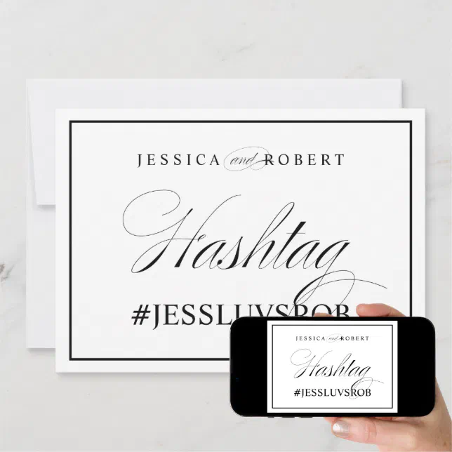 Elegant Wedding Hashtag Sign Black Border Invitation | Zazzle