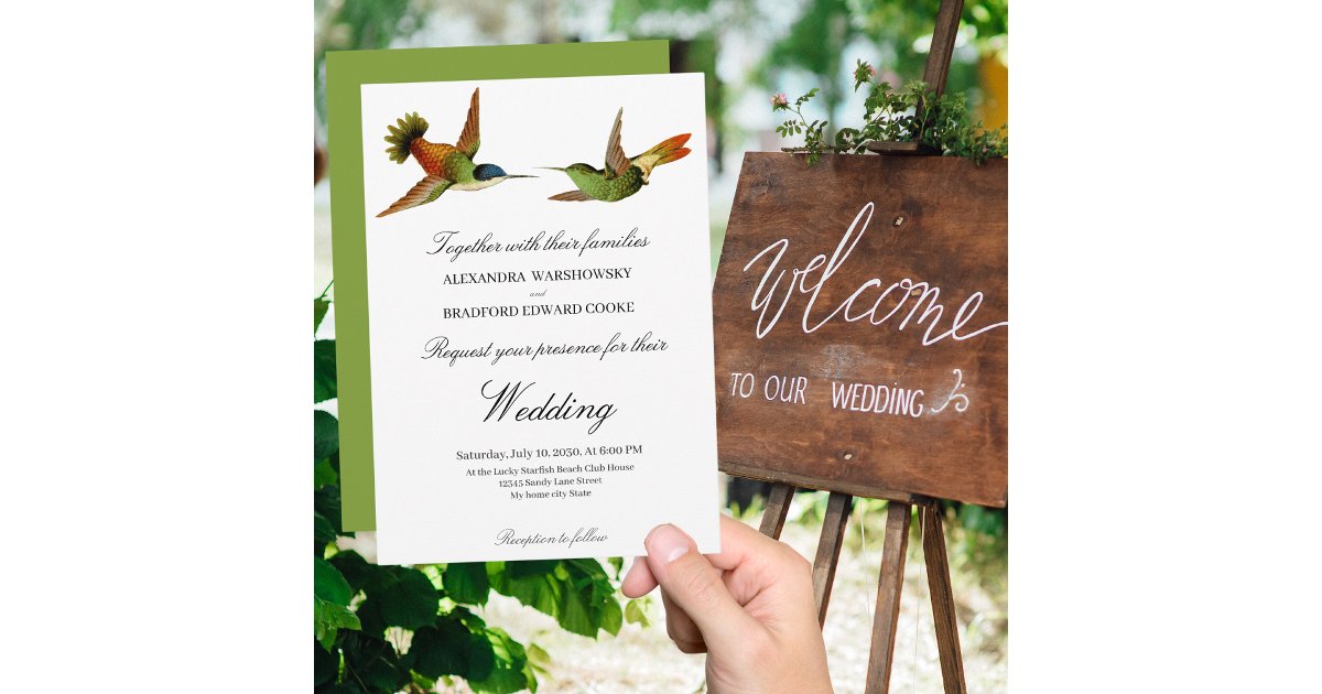 Elegant Wedding Hummingbird wedding invitation Grn | Zazzle