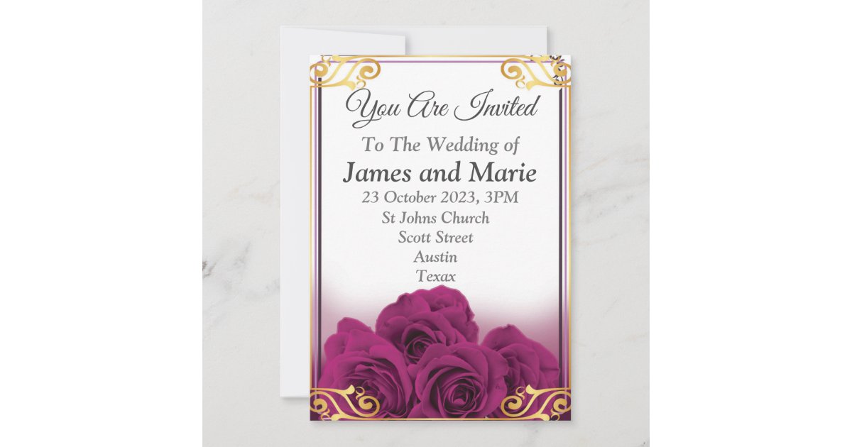 Elegant Wedding Invitation, purple roses Invitation | Zazzle