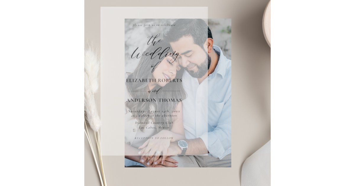 Elegant Wedding Invitation Sheer Overlay Vellum | Zazzle
