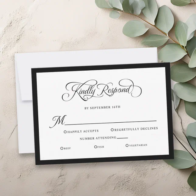 Elegant Wedding Kindly Respond Calligraphy RSVP Card | Zazzle