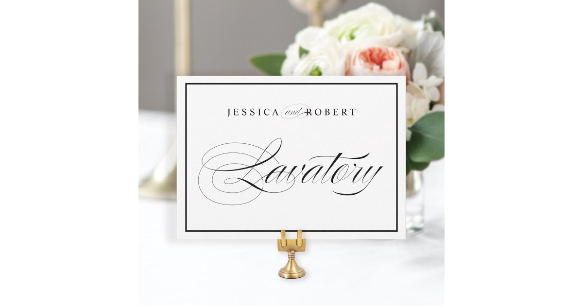 Elegant Wedding Lavatory Sign Black Border | Zazzle