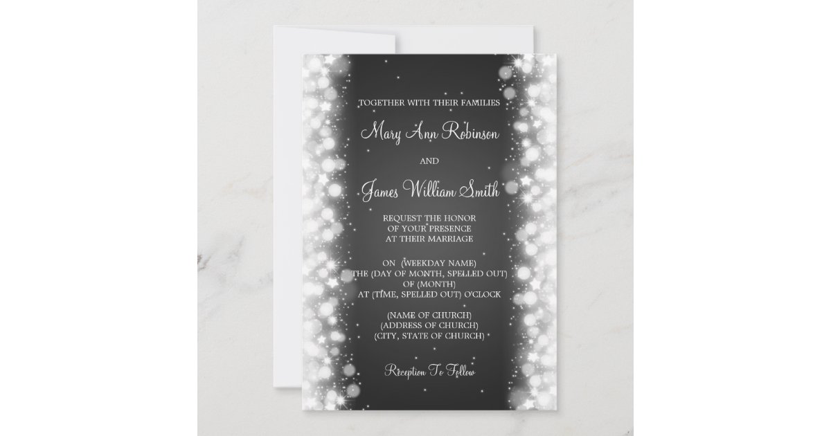 Elegant Wedding Magic Sparkle Black Invitation | Zazzle