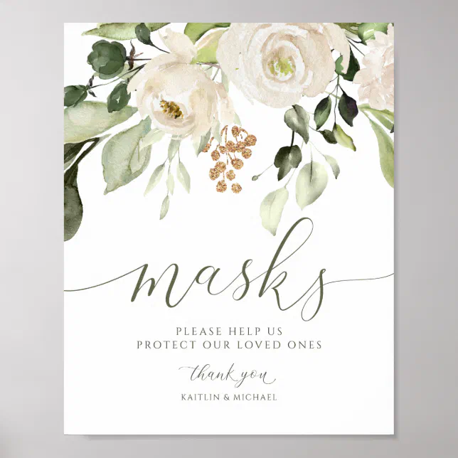 Elegant Wedding Masks Sign Greenery Foliage | Zazzle