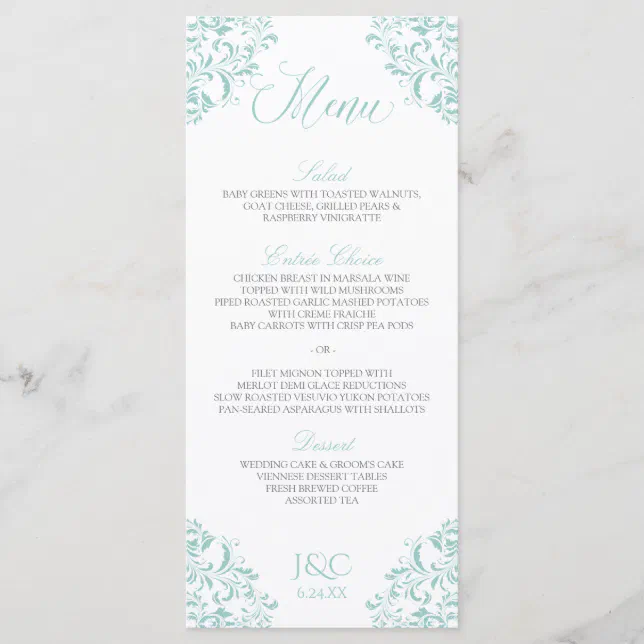 Elegant Wedding Menus | Nadine (Light Turquoise) | Zazzle