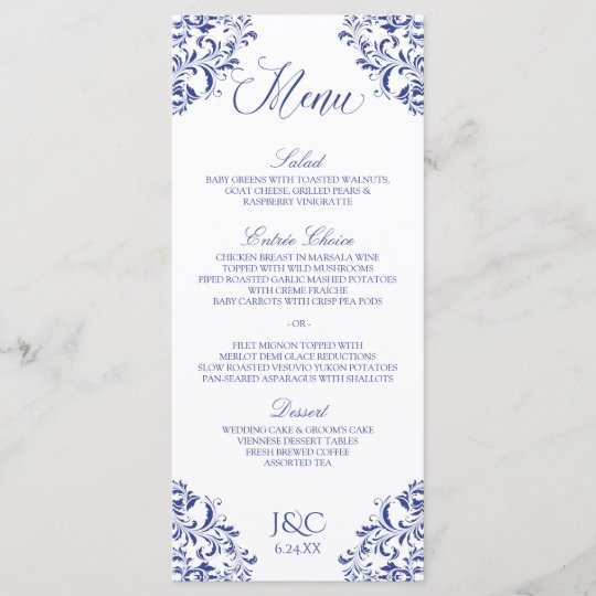 Elegant Wedding Menus | Nadine (Royal Blue) | Zazzle.com