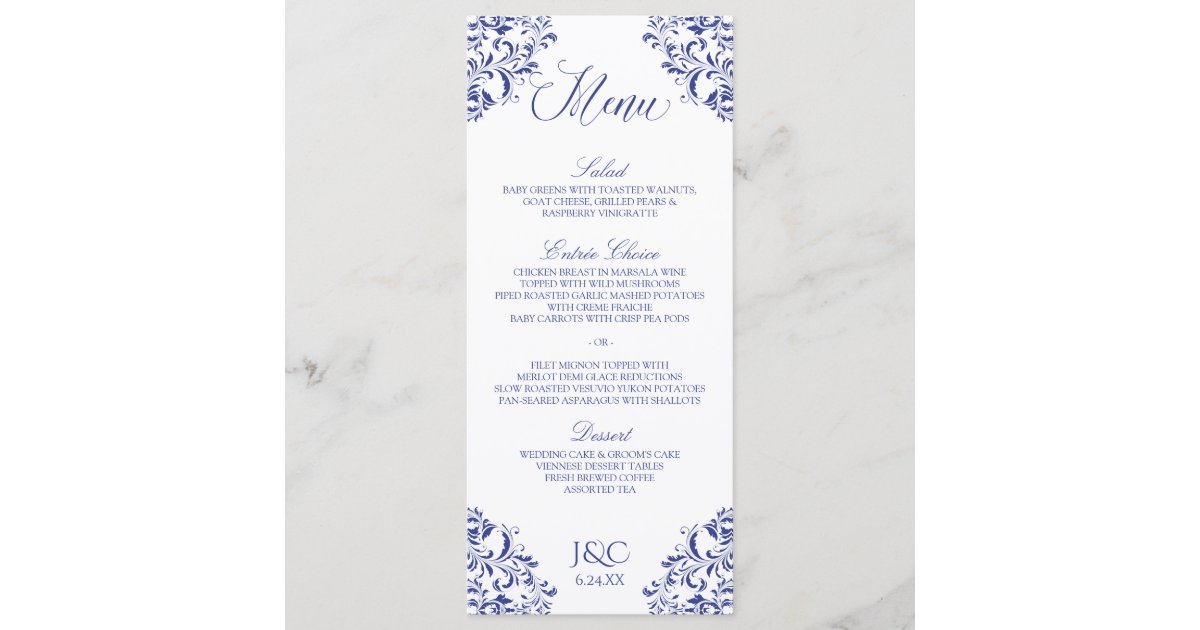 Elegant Wedding Menus | Nadine (Royal Blue) | Zazzle