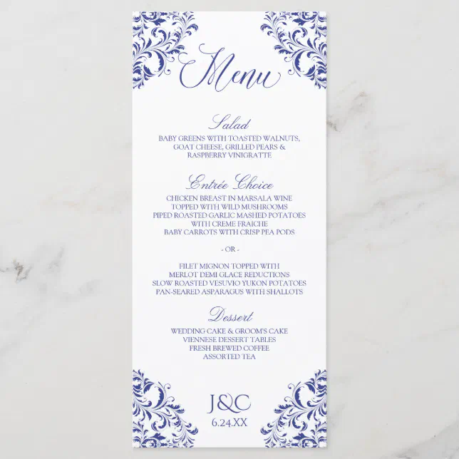Elegant Wedding Menus | Nadine (Royal Blue) | Zazzle