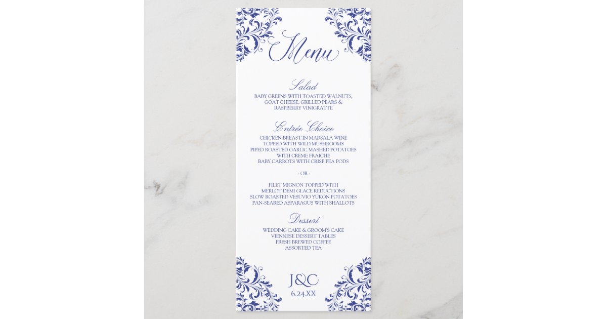 Elegant Wedding Menus | Nadine (Royal Blue) | Zazzle
