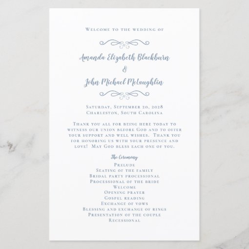 Elegant Wedding Modern Ceremony Dusty Blue Program | Zazzle