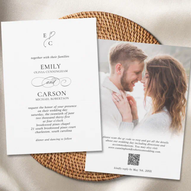 Elegant Wedding Modern Monogram Logo Faded Photo Invitation | Zazzle