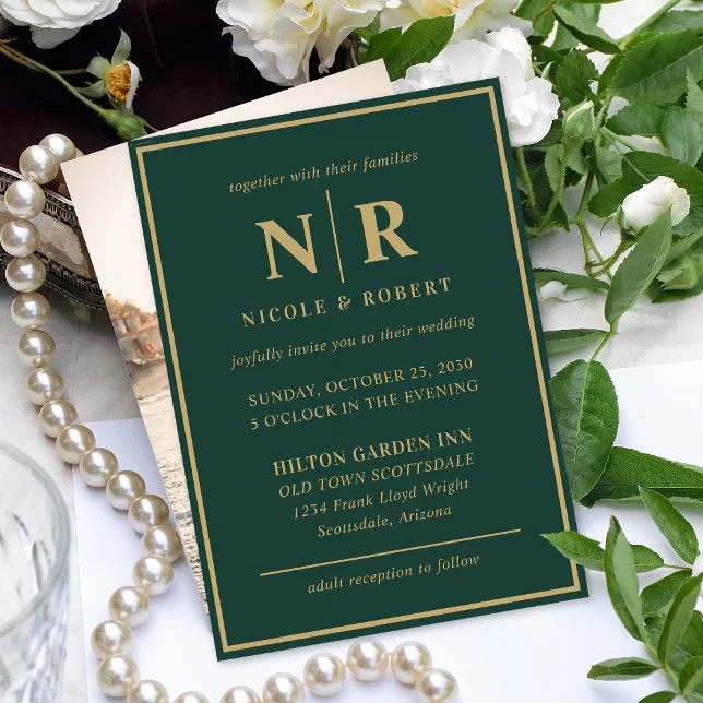 Elegant Wedding Monogram Bride And Groom Initials Invitation | Zazzle
