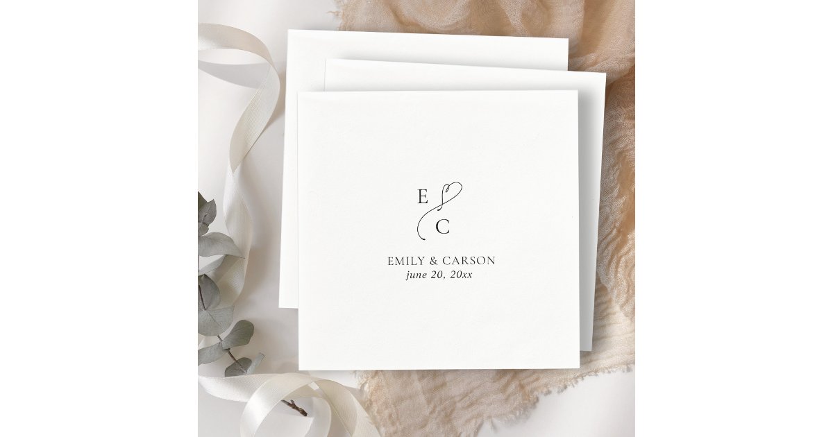 Elegant Wedding Monogram Logo Initials Names Date Napkins | Zazzle