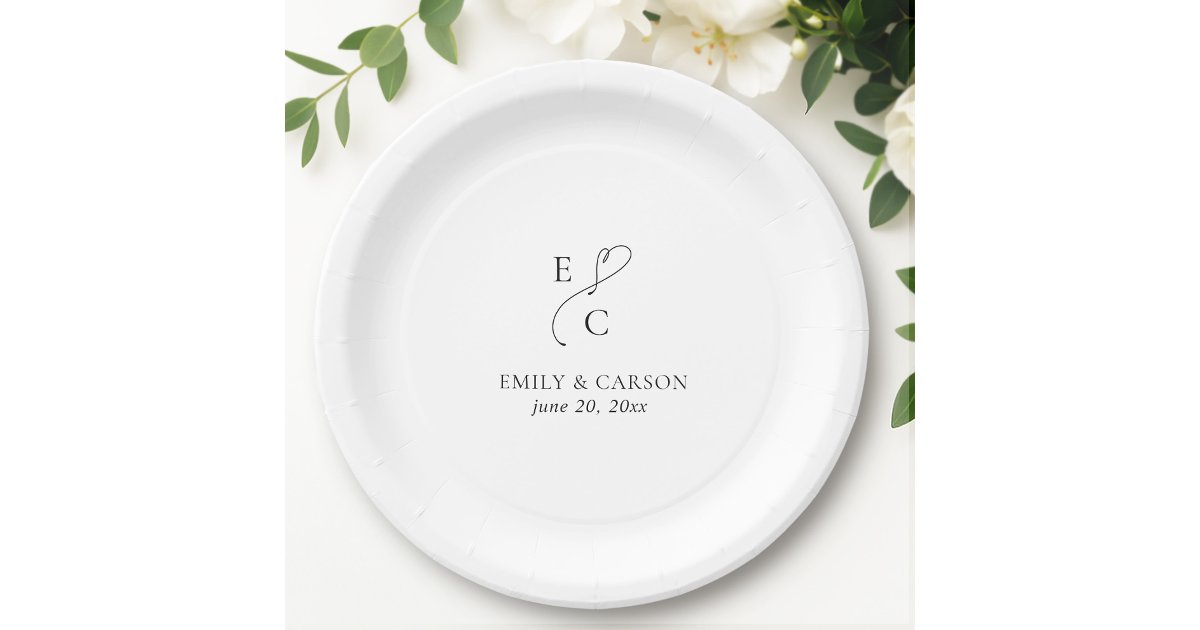Elegant Wedding Monogram Logo Initials Paper Plate | Zazzle