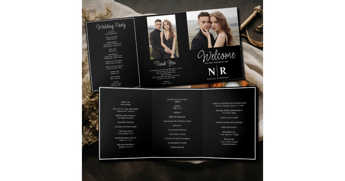 Elegant Wedding Monogram Tri-Fold Wedding Program | Zazzle