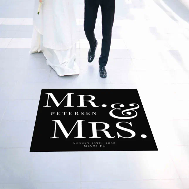 Elegant wedding Mr and Mrs typography name black Floor Decals | Zazzle
