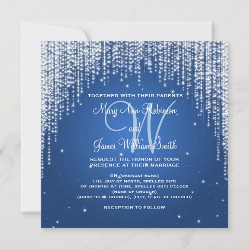 Elegant Wedding Night Dazzle Dark Blue Invitation | Zazzle