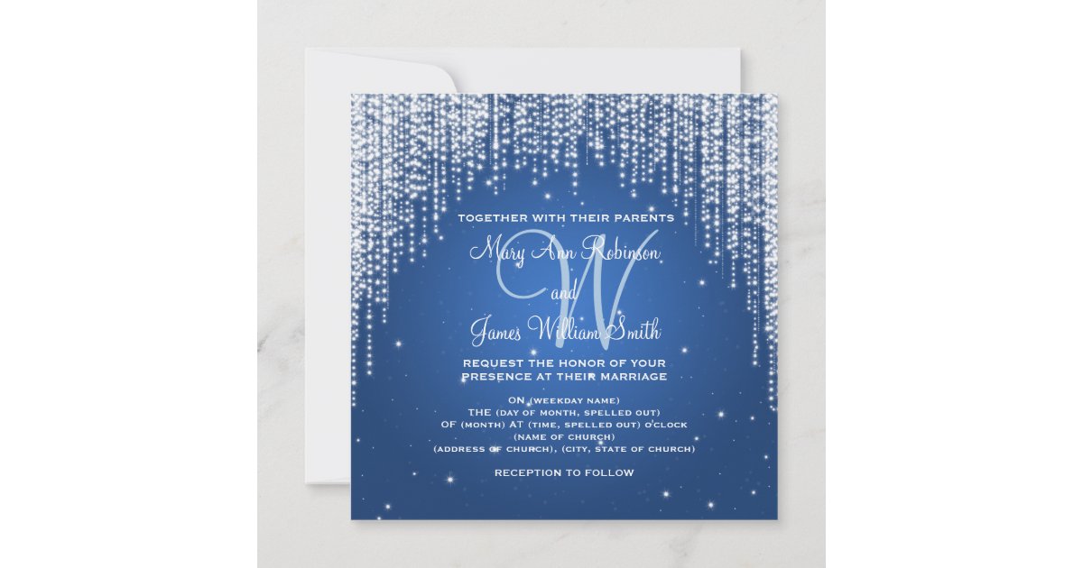 Elegant Wedding Night Dazzle Dark Blue Invitation | Zazzle