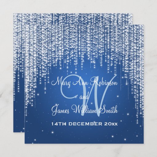 Elegant Wedding Night Dazzle Dark Blue Invitation | Zazzle