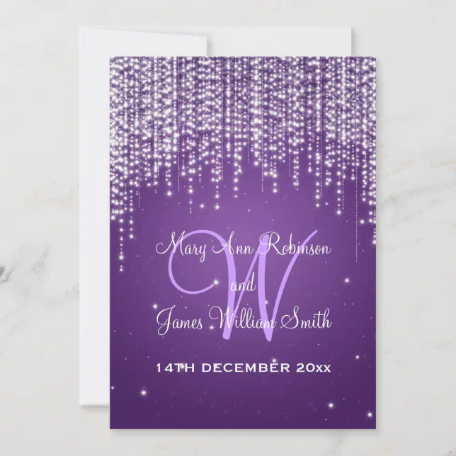 Elegant Wedding Night Dazzle Purple Invitation | Zazzle
