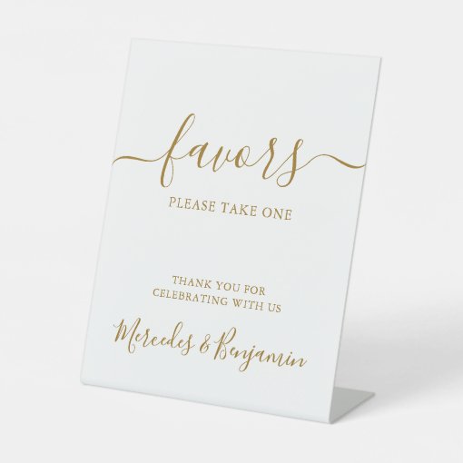 Elegant Wedding Personalized Gold Favors Table Pedestal Sign | Zazzle