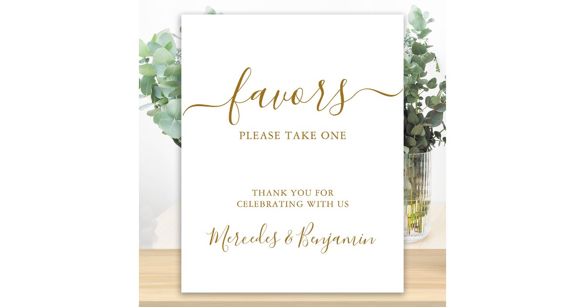 Elegant Wedding Personalized Gold Favors Table Poster | Zazzle