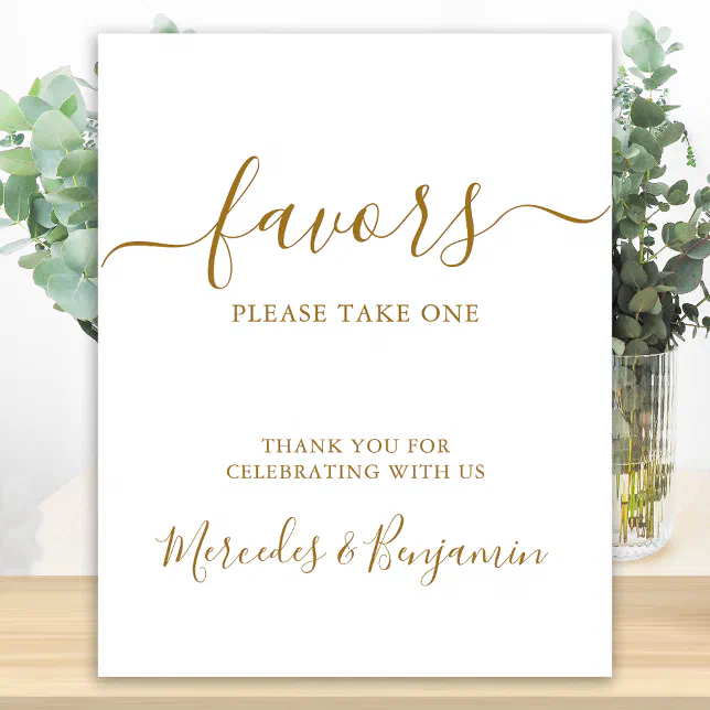 Elegant Wedding Personalized Gold Favors Table Poster | Zazzle