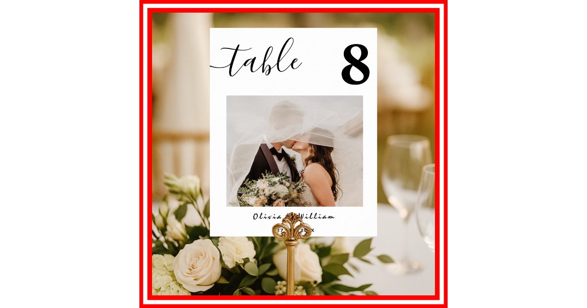 Elegant Wedding PHOTO Calligraphy Table Number Poster | Zazzle