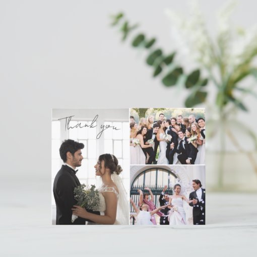 Elegant Wedding Photo Collage Thank You Card | Zazzle