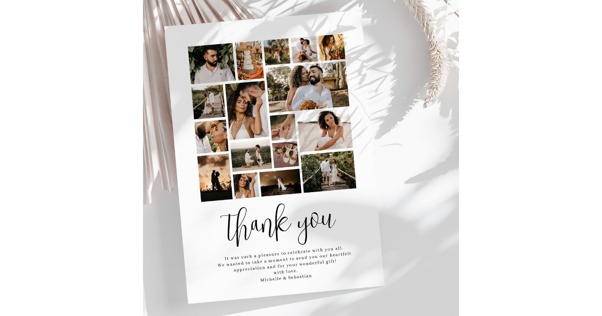 Elegant Wedding Photo Collage Thank You Card | Zazzle