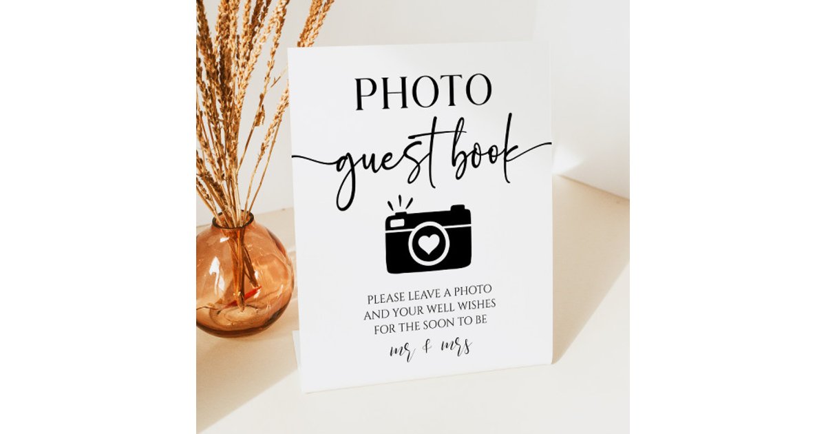 Elegant Wedding Photo Guest Book Table Pedestal Sign | Zazzle