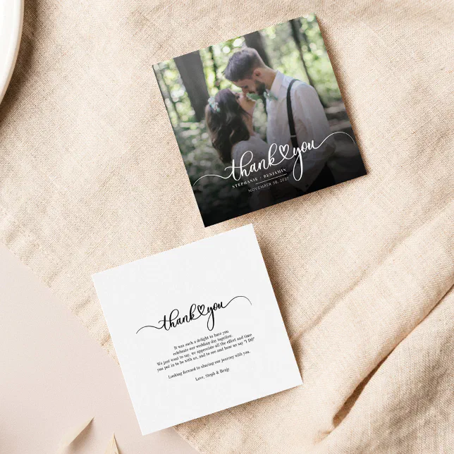 Elegant Wedding Photo Hand-Lettered Thank You Note Card | Zazzle