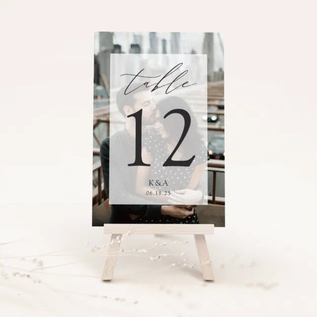 Elegant Wedding Photo Initials & Date Table Number | Zazzle