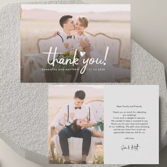 Elegant Wedding Photos Script Thank You Card | Zazzle