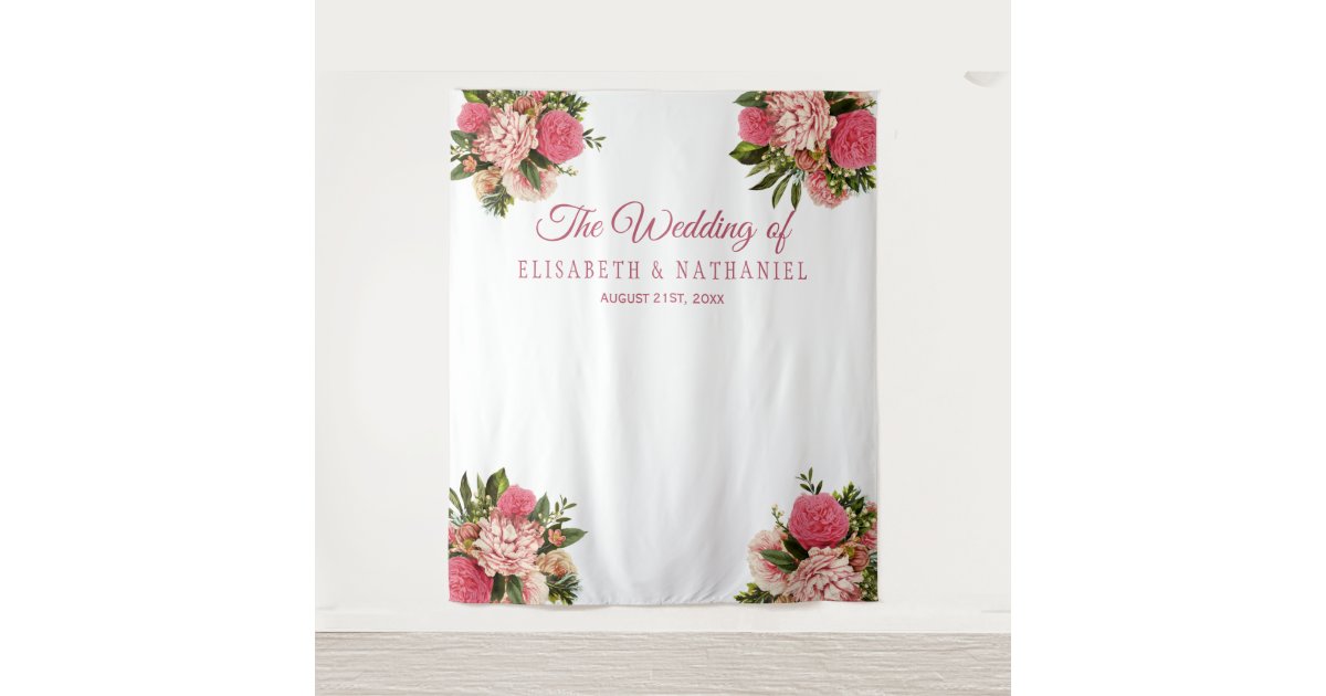 Elegant wedding pink dahlias photo booth backdrop | Zazzle