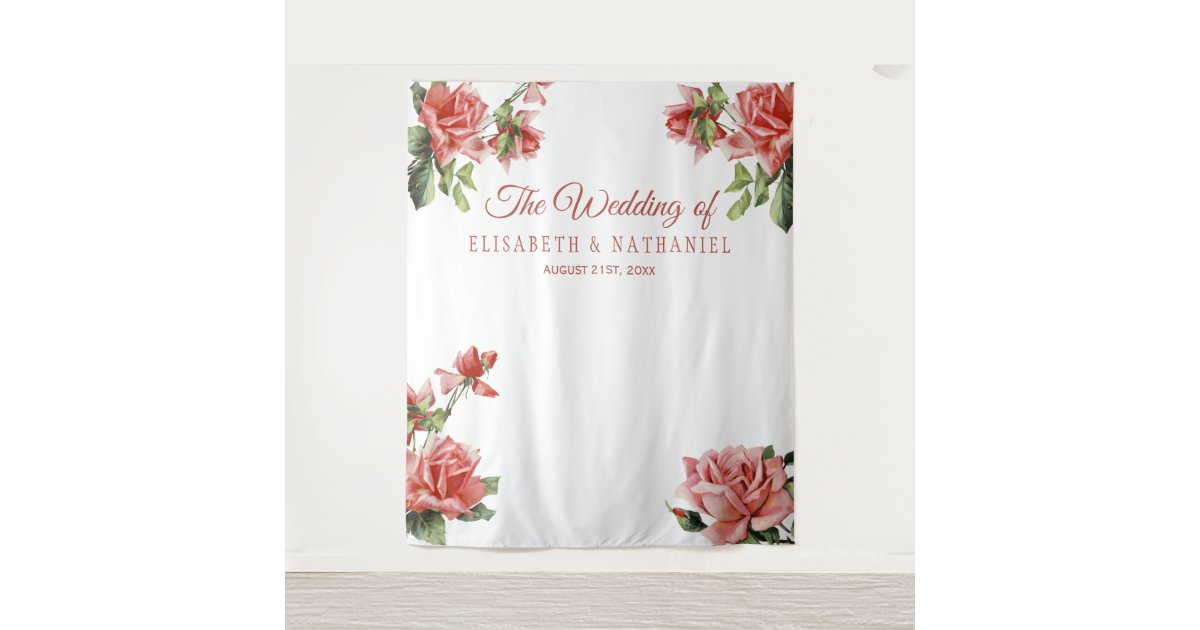 Elegant wedding pink roses photo booth backdrop | Zazzle