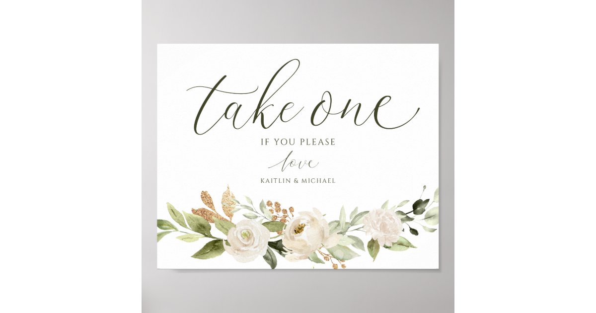 Elegant Wedding Please Take One Sign Foliage White | Zazzle