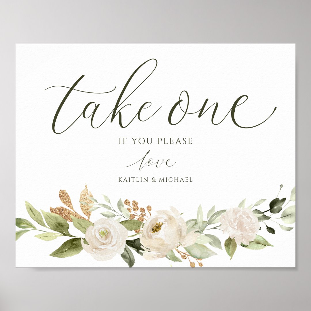 Elegant Wedding Please Take One Sign Foliage White | Zazzle
