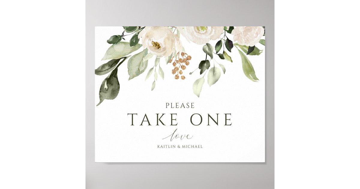 Elegant Wedding Please Take One Sign Foliage White | Zazzle