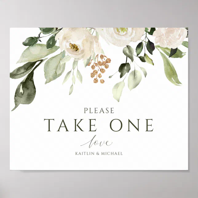 Elegant Wedding Please Take One Sign Foliage White | Zazzle