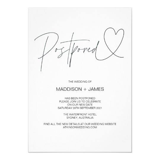 Elegant Wedding Postponed Notes Change the Date Invitation | Zazzle.com