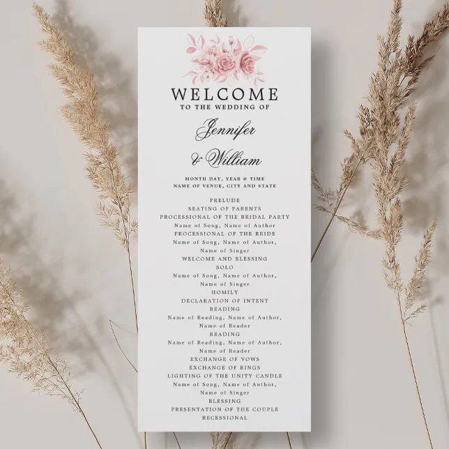 Elegant Wedding Program Blush Pink Floral Script | Zazzle