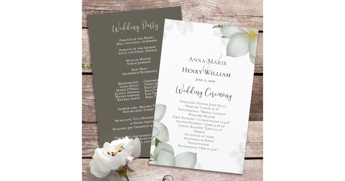 Elegant Wedding Program Floral Botanical | Zazzle