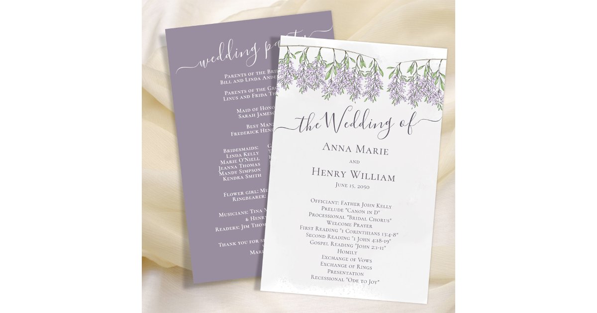 Elegant Wedding Program Floral Lilac | Zazzle
