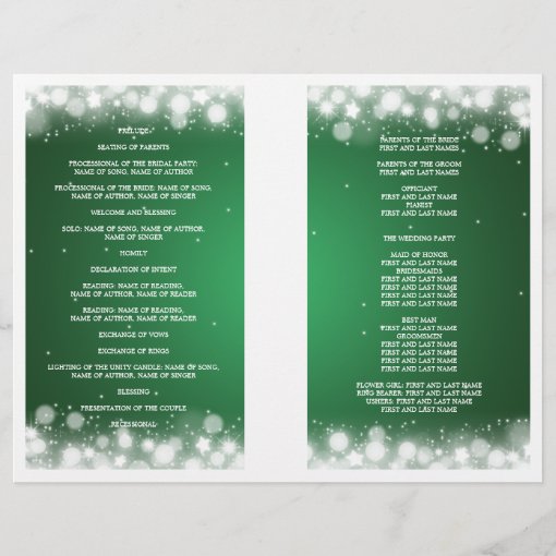 Elegant Wedding Program Magic Sparkle Green | Zazzle