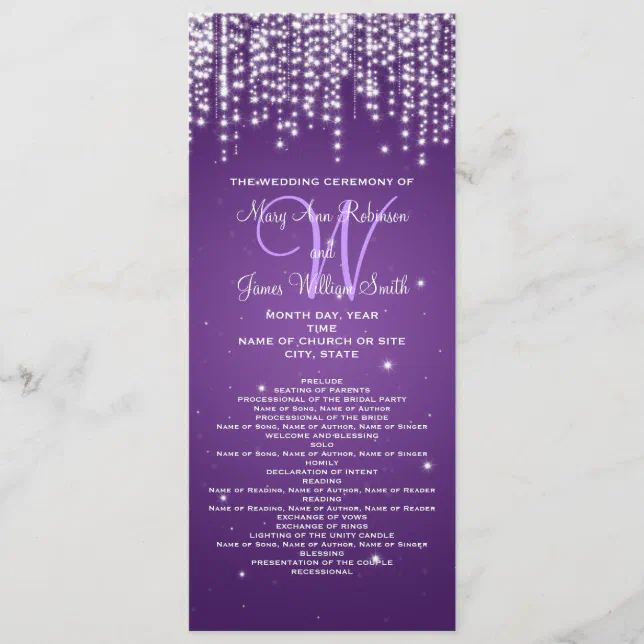 Elegant Wedding Program Night Dazzle Purple | Zazzle