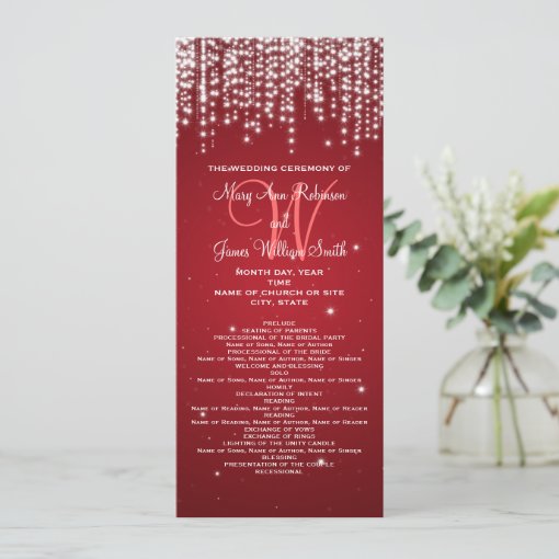 Elegant Wedding Program Night Dazzle Red | Zazzle