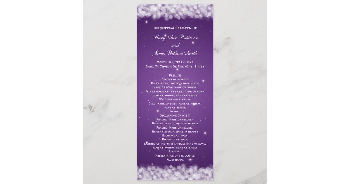 Elegant Wedding Program Party Sparkle Purple | Zazzle