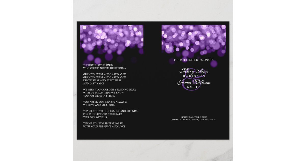 Elegant Wedding Program Purple Lights | Zazzle